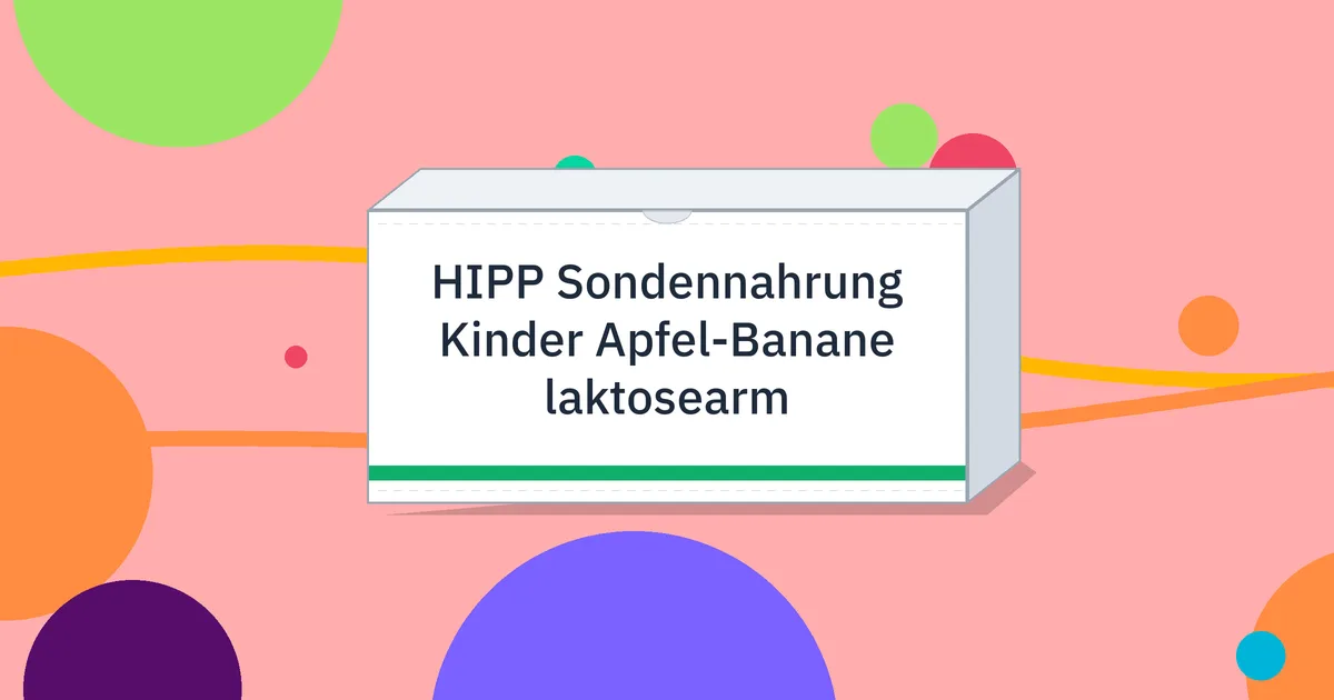 Symbolbild: Packung mit der Aufschrift HIPP Sondennahrung Kinder Apfel-Banane laktosearm (PZN 18371547) – Verfügbarkeit und Bezug in Apotheken in Frankfurt am Main