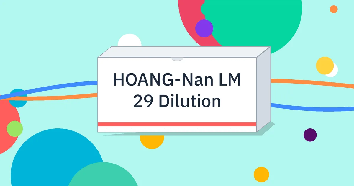 Symbolbild: Packung mit der Aufschrift HOANG-Nan LM 29 Dilution (PZN 12889467) – Verfügbarkeit und Bezug in Apotheken in Frankfurt am Main