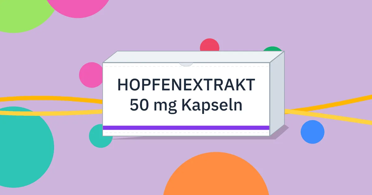 Symbolbild: Packung mit der Aufschrift HOPFENEXTRAKT 50 mg Kapseln (PZN 17191122) – Verfügbarkeit und Bezug in Apotheken in Frankfurt am Main
