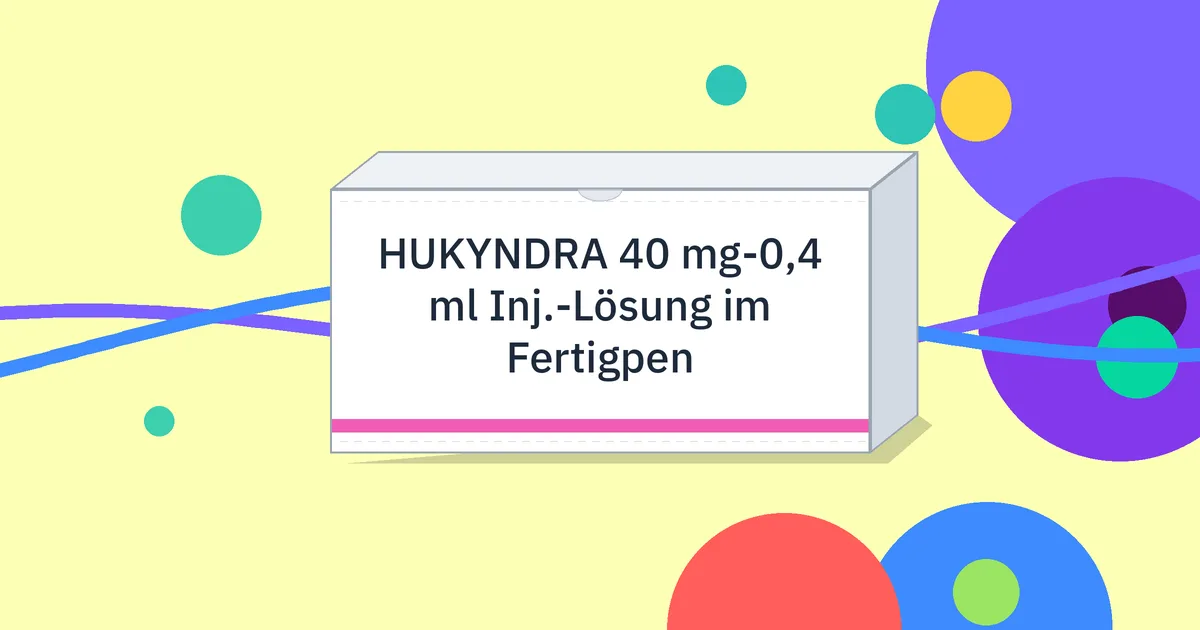 Symbolbild: Packung mit der Aufschrift HUKYNDRA 40 mg-0,4 ml Inj.-Lösung im Fertigpen (PZN 18255841) – Verfügbarkeit und Bezug in Apotheken in Frankfurt am Main
