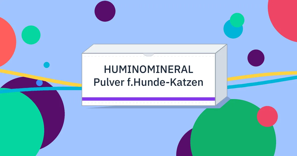 Symbolbild: Packung mit der Aufschrift HUMINOMINERAL Pulver f.Hunde-Katzen (PZN 14368979) – Verfügbarkeit und Bezug in Apotheken in Frankfurt am Main