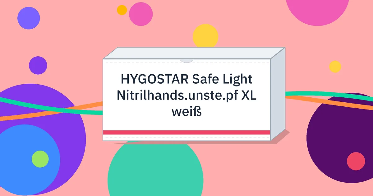 Symbolbild: Packung mit der Aufschrift HYGOSTAR Safe Light Nitrilhands.unste.pf XL weiß (PZN 20306994) – Verfügbarkeit und Bezug in Apotheken in Frankfurt am Main