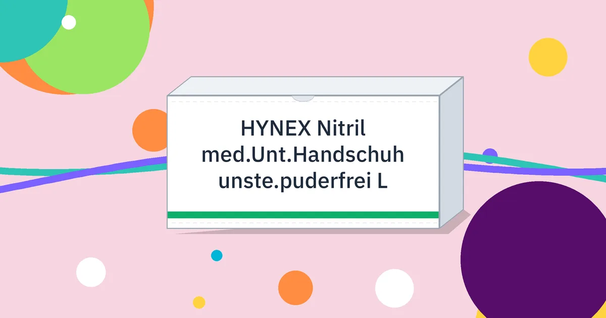 Symbolbild: Packung mit der Aufschrift HYNEX Nitril med.Unt.Handschuh unste.puderfrei L (PZN 19883315) – Verfügbarkeit und Bezug in Apotheken in Frankfurt am Main