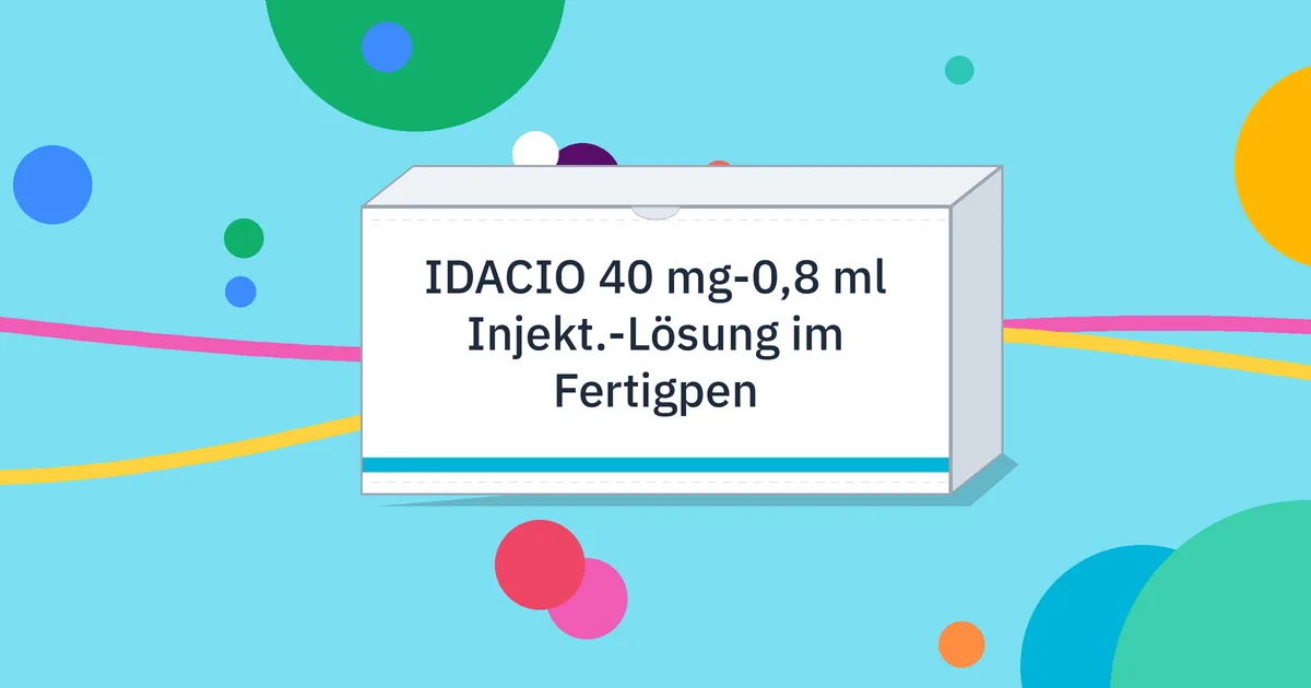 Symbolbild: Packung mit der Aufschrift IDACIO 40 mg-0,8 ml Injekt.-Lösung im Fertigpen (PZN 20900355) – Verfügbarkeit und Bezug in Apotheken in Frankfurt am Main
