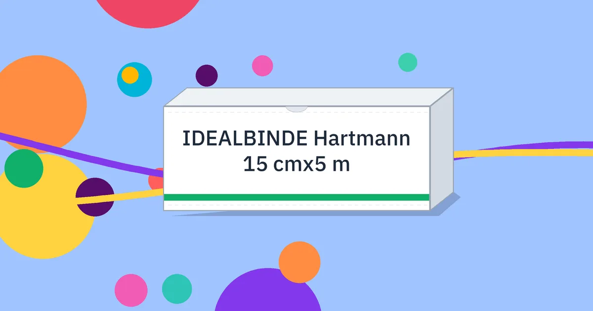 Symbolbild: Packung mit der Aufschrift IDEALBINDE Hartmann 15 cmx5 m (PZN 00516123) – Verfügbarkeit und Bezug in Apotheken in Frankfurt am Main