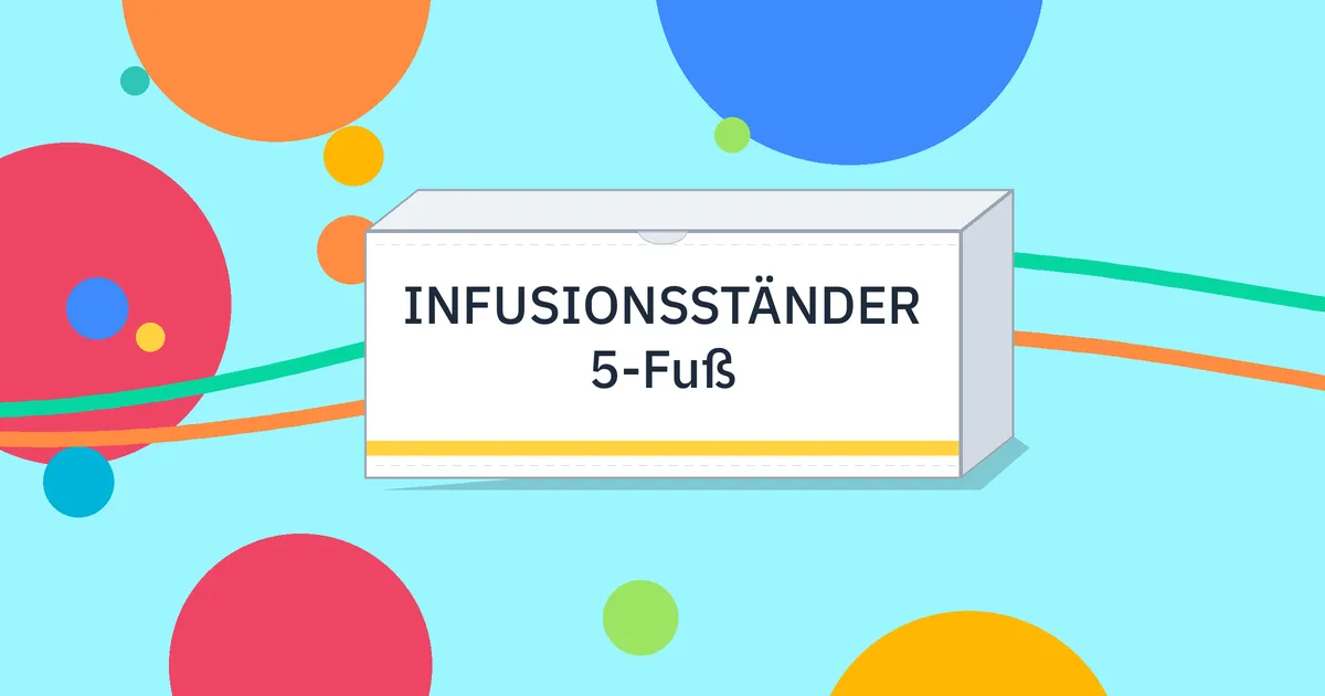 Symbolbild: Packung mit der Aufschrift INFUSIONSSTÄNDER 5-Fuß (PZN 08705036) – Verfügbarkeit und Bezug in Apotheken in Frankfurt am Main