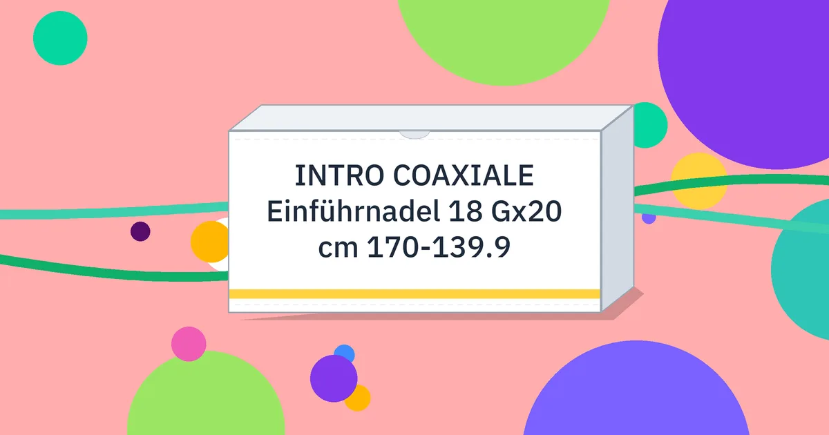 Symbolbild: Packung mit der Aufschrift INTRO COAXIALE Einführnadel 18 Gx20 cm 170-139.9 (PZN 16946297) – Verfügbarkeit und Bezug in Apotheken in Frankfurt am Main