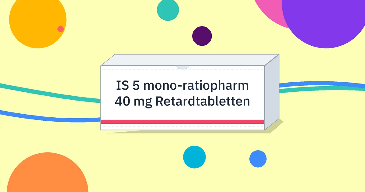 Symbolbild: Packung mit der Aufschrift IS 5 mono-ratiopharm 40 mg Retardtabletten (PZN 09002673) – Verfügbarkeit und Bezug in Apotheken in Frankfurt am Main