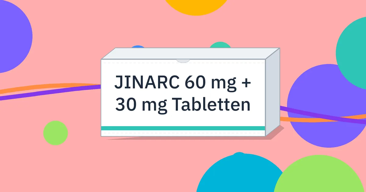 Symbolbild: Packung mit der Aufschrift JINARC 60 mg + 30 mg Tabletten (PZN 18427791) – Verfügbarkeit und Bezug in Apotheken in Frankfurt am Main