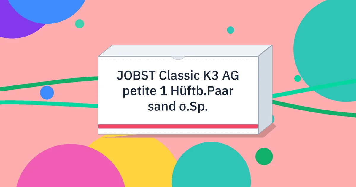 Symbolbild: Packung mit der Aufschrift JOBST Classic K3 AG petite 1 Hüftb.Paar sand o.Sp. (PZN 13078392) – Verfügbarkeit und Bezug in Apotheken in Frankfurt am Main