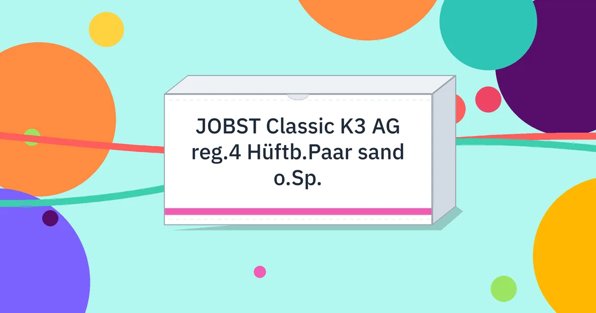 Symbolbild: Packung mit der Aufschrift JOBST Classic K3 AG reg.4 Hüftb.Paar sand o.Sp. (PZN 13076097) – Verfügbarkeit und Bezug in Apotheken in Frankfurt am Main