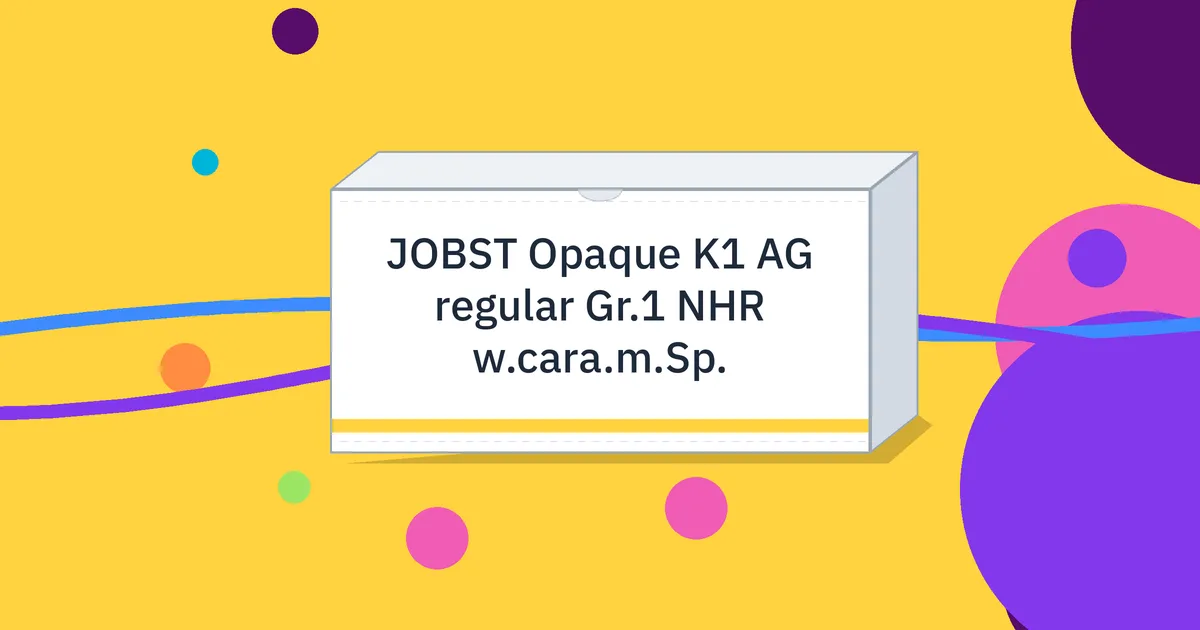 Symbolbild: Packung mit der Aufschrift JOBST Opaque K1 AG regular Gr.1 NHR w.cara.m.Sp. (PZN 13091814) – Verfügbarkeit und Bezug in Apotheken in Frankfurt am Main