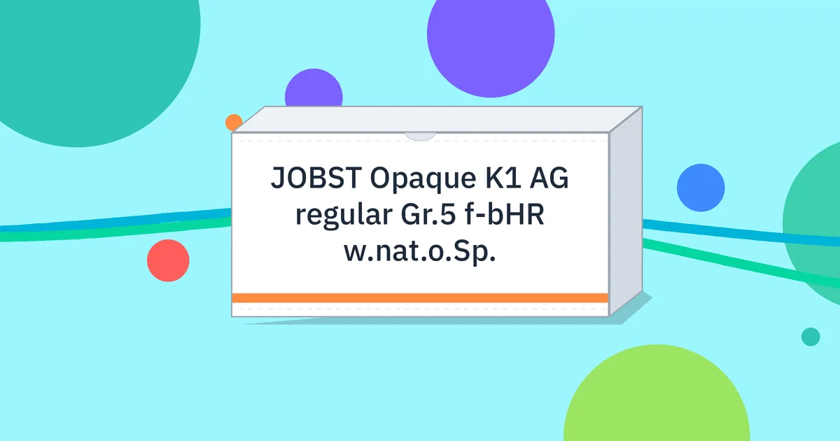Symbolbild: Packung mit der Aufschrift JOBST Opaque K1 AG regular Gr.5 f-bHR w.nat.o.Sp. (PZN 13094830) – Verfügbarkeit und Bezug in Apotheken in Frankfurt am Main