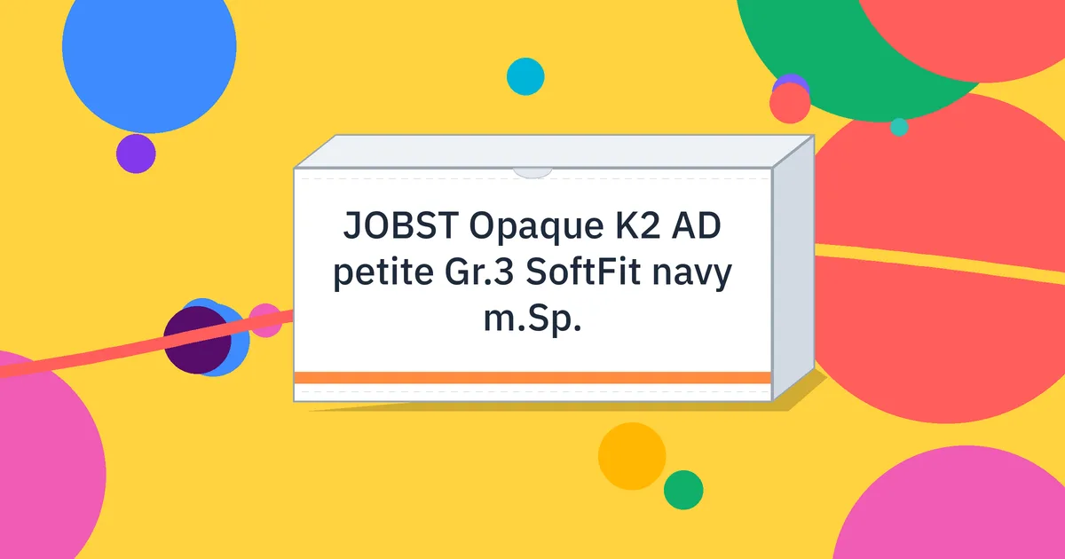 Symbolbild: Packung mit der Aufschrift JOBST Opaque K2 AD petite Gr.3 SoftFit navy m.Sp. (PZN 13109307) – Verfügbarkeit und Bezug in Apotheken in Frankfurt am Main
