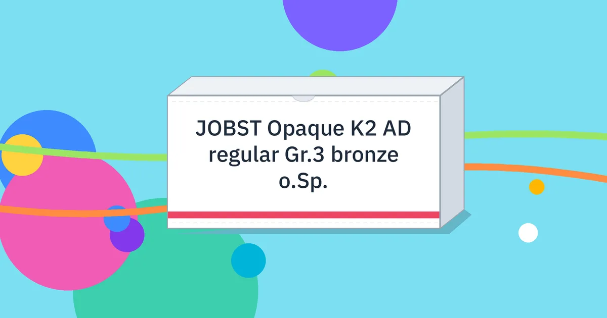 Symbolbild: Packung mit der Aufschrift JOBST Opaque K2 AD regular Gr.3 bronze o.Sp. (PZN 13111103) – Verfügbarkeit und Bezug in Apotheken in Frankfurt am Main
