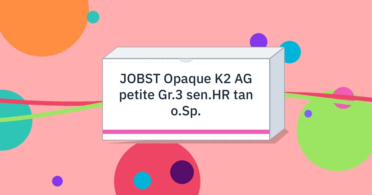 Symbolbild: Packung mit der Aufschrift JOBST Opaque K2 AG petite Gr.3 sen.HR tan o.Sp. (PZN 16285039) – Verfügbarkeit und Bezug in Apotheken in Frankfurt am Main