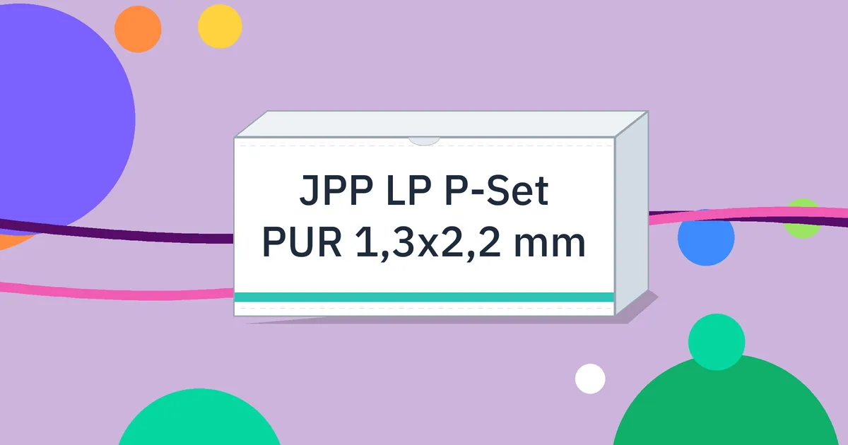 Symbolbild: Packung mit der Aufschrift JPP LP P-Set PUR 1,3x2,2 mm (PZN 17588635) – Verfügbarkeit und Bezug in Apotheken in Frankfurt am Main