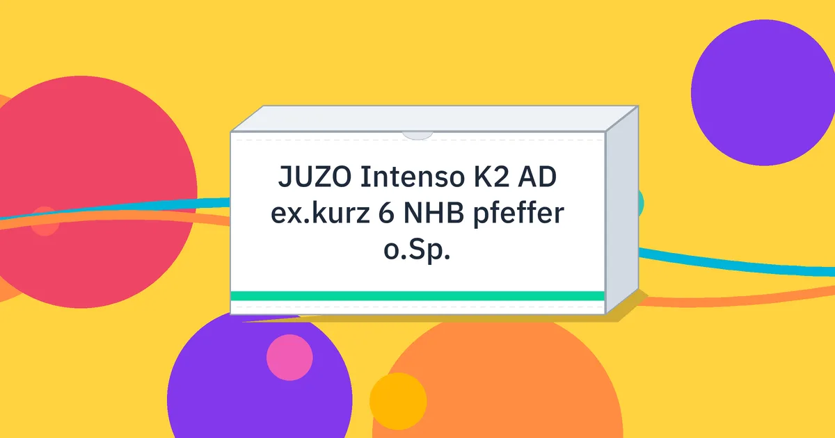 Symbolbild: Packung mit der Aufschrift JUZO Intenso K2 AD ex.kurz 6 NHB pfeffer o.Sp. (PZN 18621984) – Verfügbarkeit und Bezug in Apotheken in Frankfurt am Main