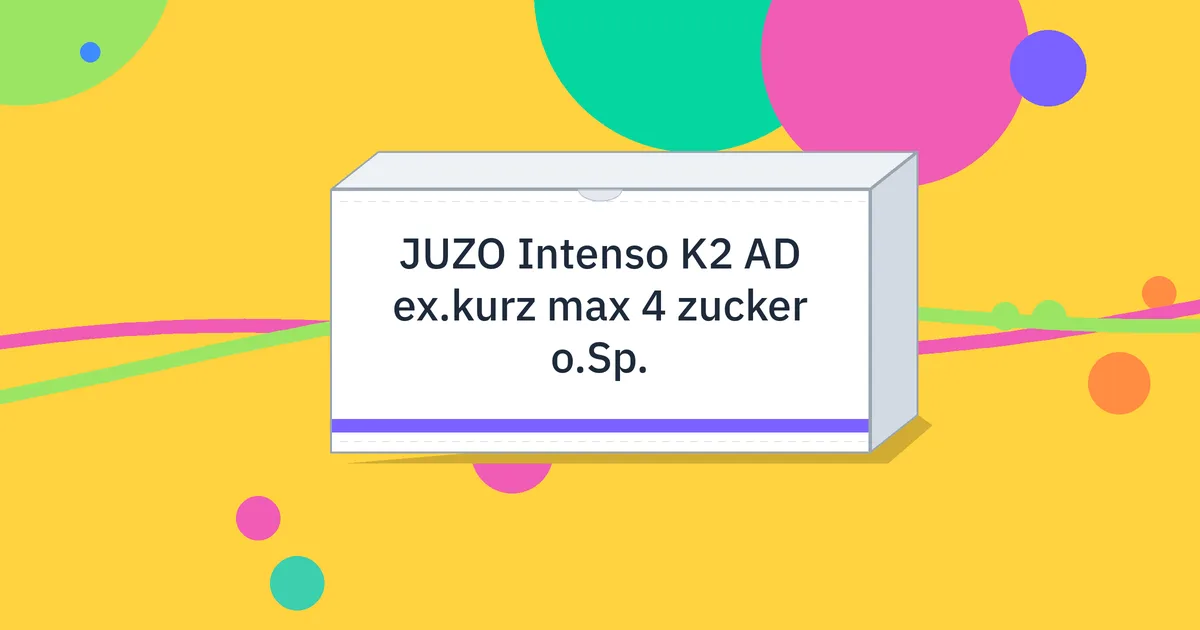 Symbolbild: Packung mit der Aufschrift JUZO Intenso K2 AD ex.kurz max 4 zucker o.Sp. (PZN 18617244) – Verfügbarkeit und Bezug in Apotheken in Frankfurt am Main