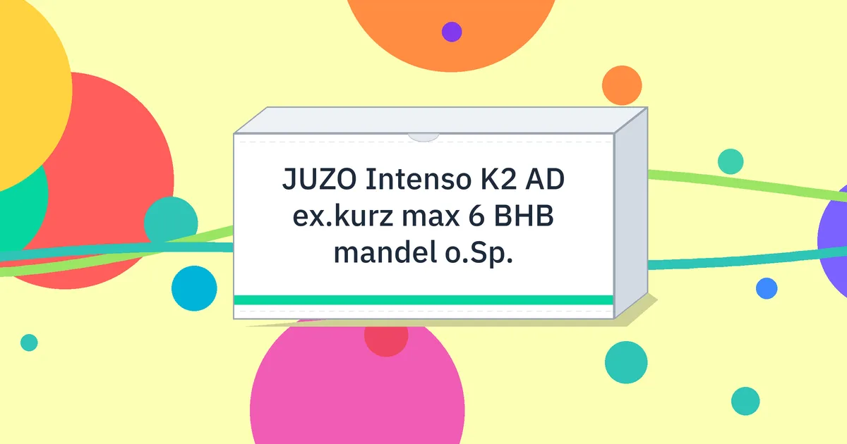 Symbolbild: Packung mit der Aufschrift JUZO Intenso K2 AD ex.kurz max 6 BHB mandel o.Sp. (PZN 18624623) – Verfügbarkeit und Bezug in Apotheken in Frankfurt am Main