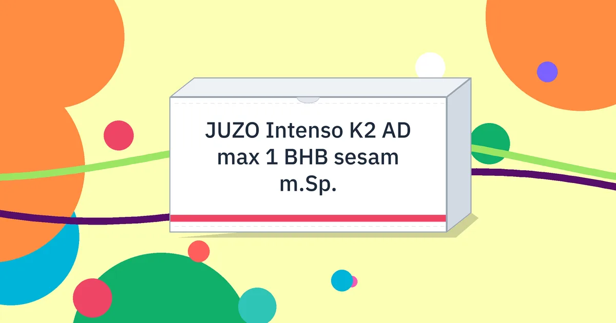 Symbolbild: Packung mit der Aufschrift JUZO Intenso K2 AD max 1 BHB sesam m.Sp. (PZN 18616233) – Verfügbarkeit und Bezug in Apotheken in Frankfurt am Main
