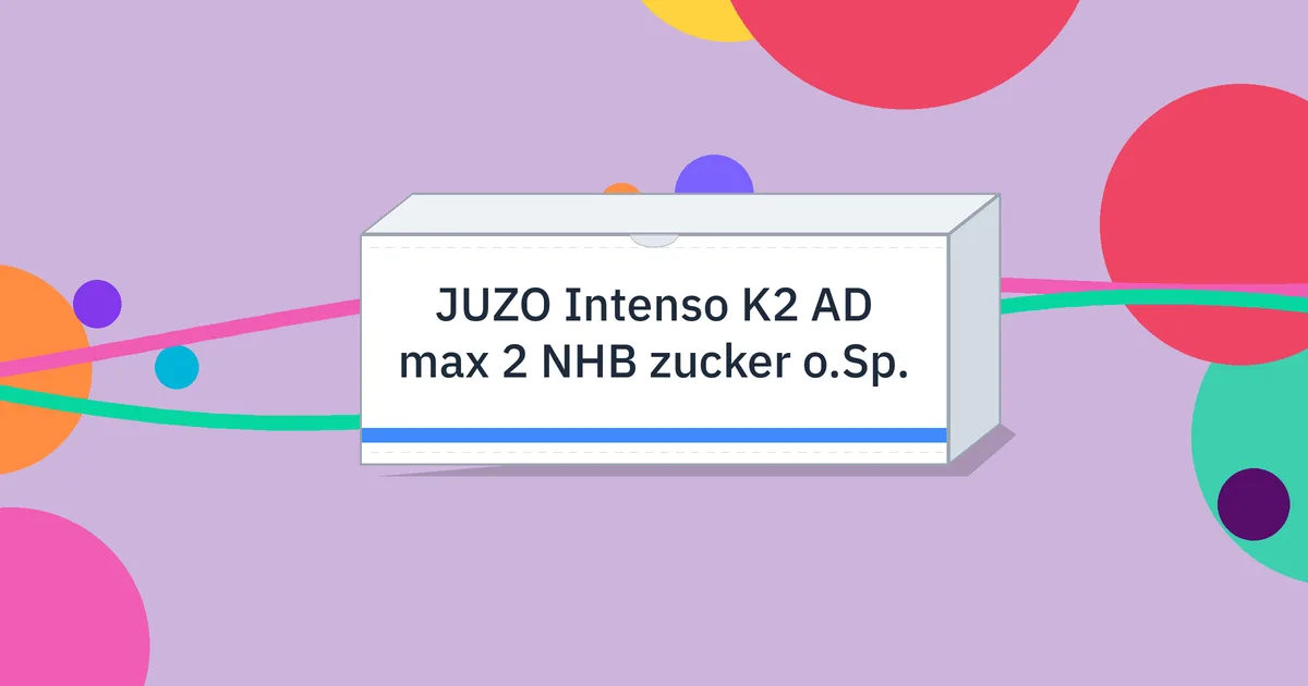 Symbolbild: Packung mit der Aufschrift JUZO Intenso K2 AD max 2 NHB zucker o.Sp. (PZN 18623026) – Verfügbarkeit und Bezug in Apotheken in Frankfurt am Main