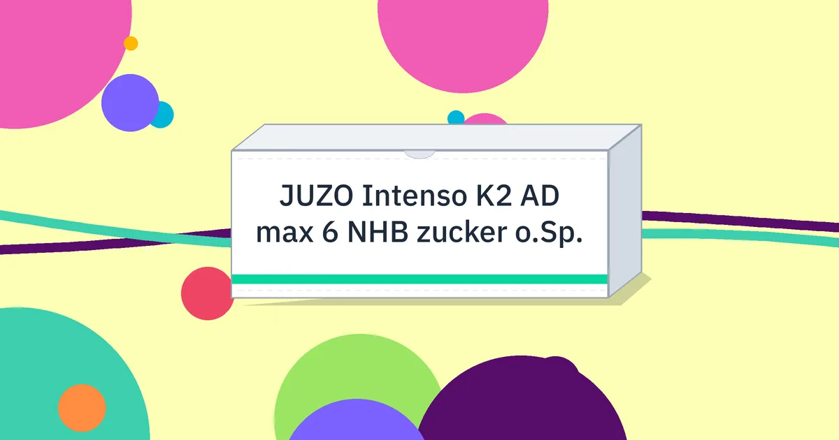 Symbolbild: Packung mit der Aufschrift JUZO Intenso K2 AD max 6 NHB zucker o.Sp. (PZN 18623078) – Verfügbarkeit und Bezug in Apotheken in Frankfurt am Main