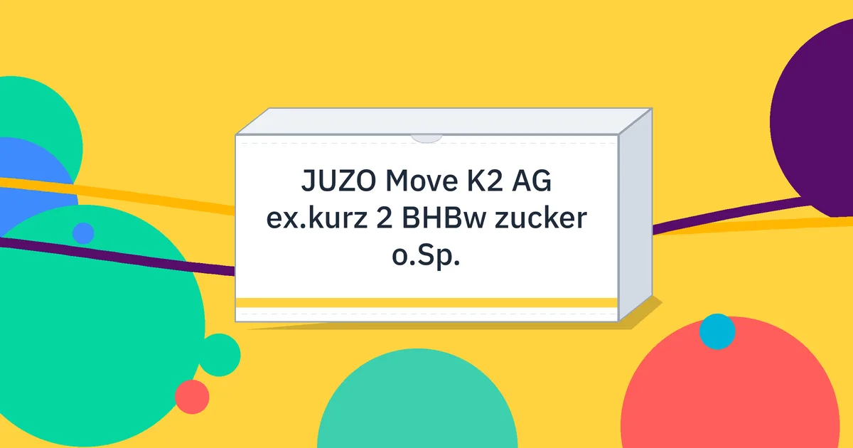 Symbolbild: Packung mit der Aufschrift JUZO Move K2 AG ex.kurz 2 BHBw zucker o.Sp. (PZN 18534185) – Verfügbarkeit und Bezug in Apotheken in Frankfurt am Main