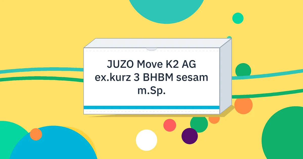 Symbolbild: Packung mit der Aufschrift JUZO Move K2 AG ex.kurz 3 BHBM sesam m.Sp. (PZN 18532602) – Verfügbarkeit und Bezug in Apotheken in Frankfurt am Main