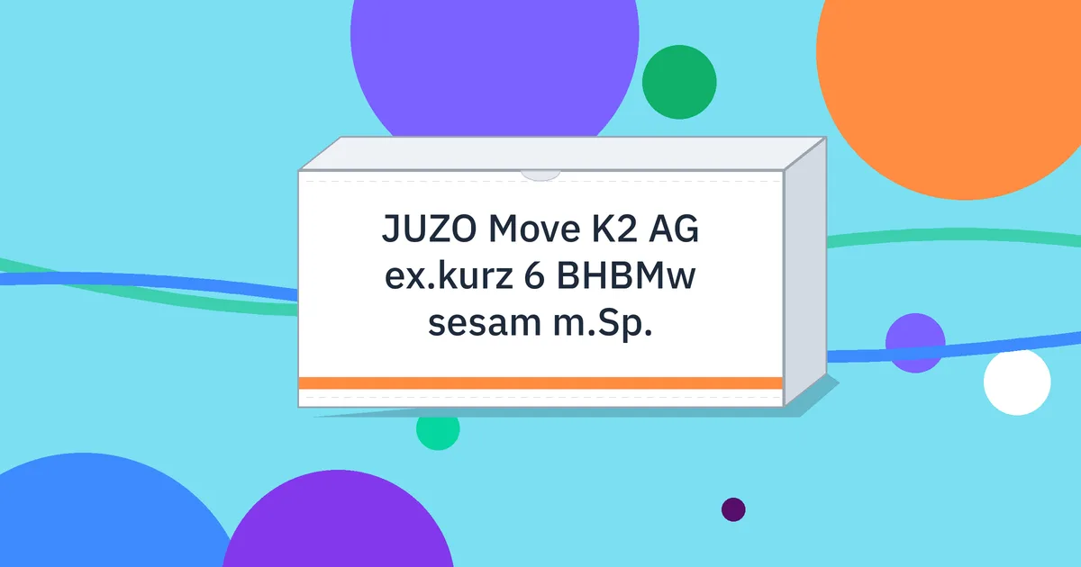 Symbolbild: Packung mit der Aufschrift JUZO Move K2 AG ex.kurz 6 BHBMw sesam m.Sp. (PZN 18532861) – Verfügbarkeit und Bezug in Apotheken in Frankfurt am Main