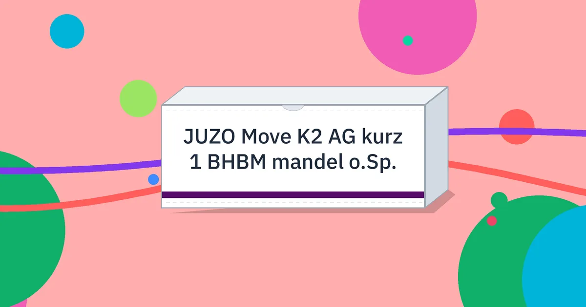 Symbolbild: Packung mit der Aufschrift JUZO Move K2 AG kurz 1 BHBM mandel o.Sp. (PZN 16648217) – Verfügbarkeit und Bezug in Apotheken in Frankfurt am Main