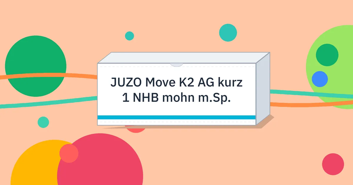 Symbolbild: Packung mit der Aufschrift JUZO Move K2 AG kurz 1 NHB mohn m.Sp. (PZN 18559311) – Verfügbarkeit und Bezug in Apotheken in Frankfurt am Main