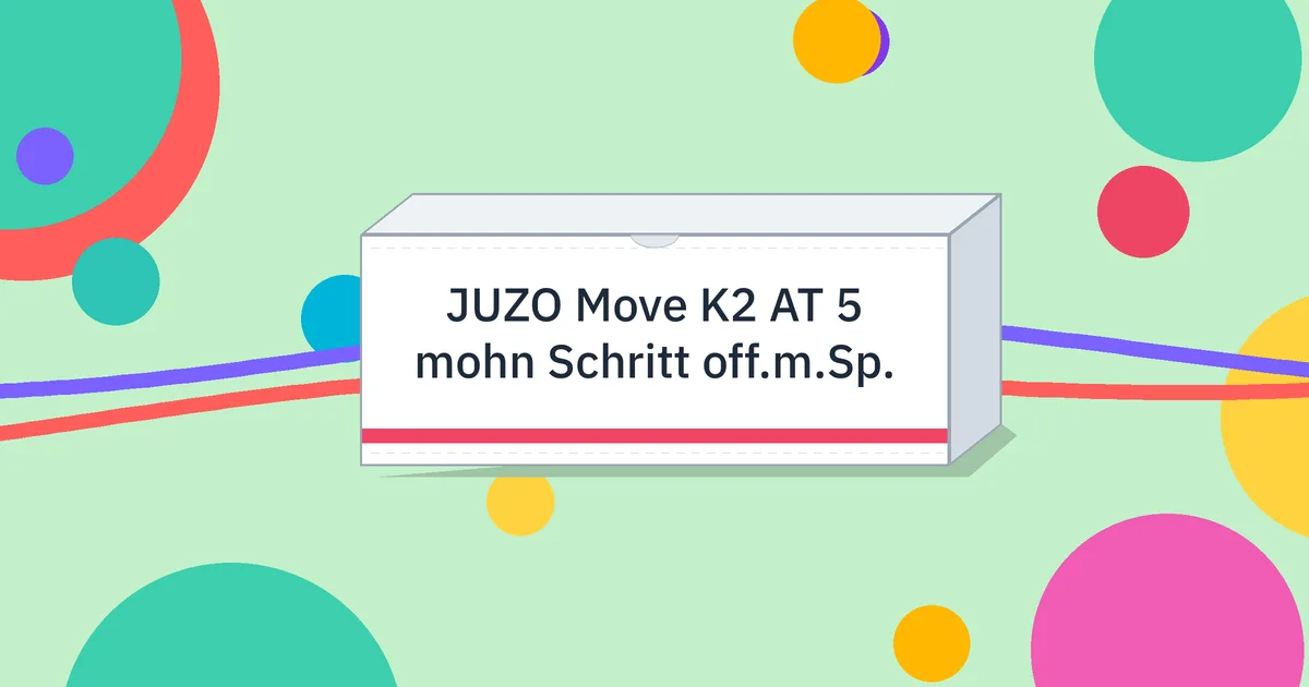 Symbolbild: Packung mit der Aufschrift JUZO Move K2 AT 5 mohn Schritt off.m.Sp. (PZN 20668438) – Verfügbarkeit und Bezug in Apotheken in Frankfurt am Main
