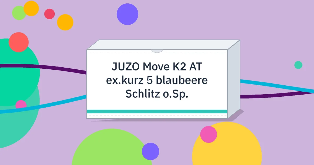 Symbolbild: Packung mit der Aufschrift JUZO Move K2 AT ex.kurz 5 blaubeere Schlitz o.Sp. (PZN 20673391) – Verfügbarkeit und Bezug in Apotheken in Frankfurt am Main