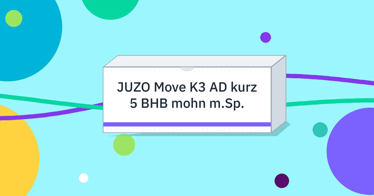 Symbolbild: Packung mit der Aufschrift JUZO Move K3 AD kurz 5 BHB mohn m.Sp. (PZN 18572369) – Verfügbarkeit und Bezug in Apotheken in Frankfurt am Main