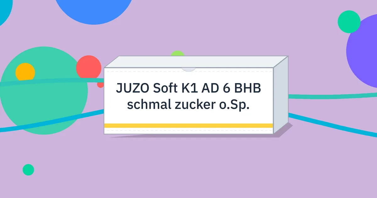 Symbolbild: Packung mit der Aufschrift JUZO Soft K1 AD 6 BHB schmal zucker o.Sp. (PZN 15462806) – Verfügbarkeit und Bezug in Apotheken in Frankfurt am Main