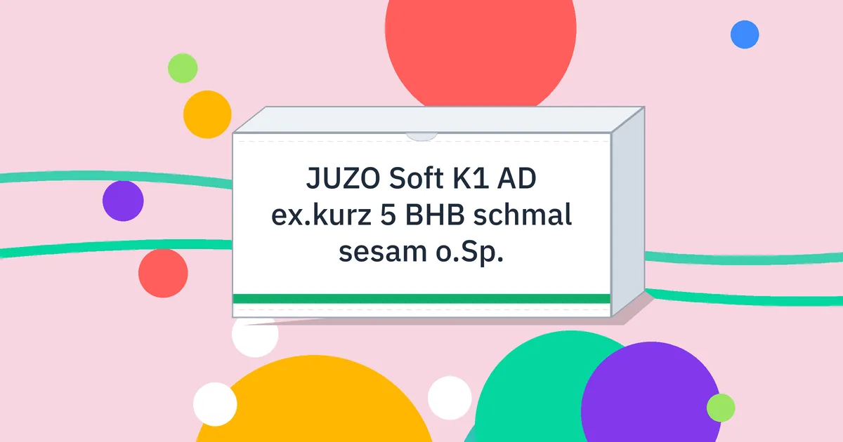 Symbolbild: Packung mit der Aufschrift JUZO Soft K1 AD ex.kurz 5 BHB schmal sesam o.Sp. (PZN 15464366) – Verfügbarkeit und Bezug in Apotheken in Frankfurt am Main
