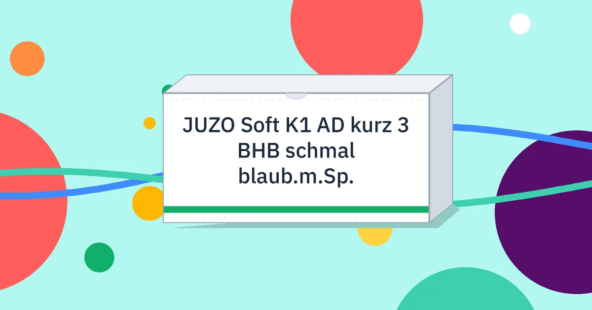 Symbolbild: Packung mit der Aufschrift JUZO Soft K1 AD kurz 3 BHB schmal blaub.m.Sp. (PZN 15461793) – Verfügbarkeit und Bezug in Apotheken in Frankfurt am Main