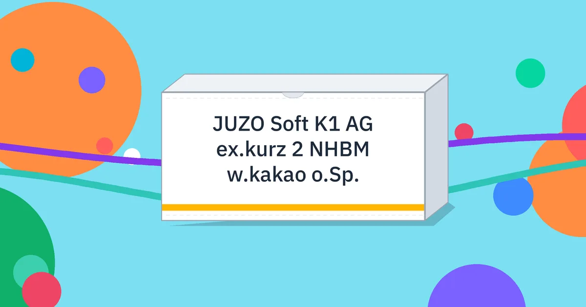 Symbolbild: Packung mit der Aufschrift JUZO Soft K1 AG ex.kurz 2 NHBM w.kakao o.Sp. (PZN 15000520) – Verfügbarkeit und Bezug in Apotheken in Frankfurt am Main