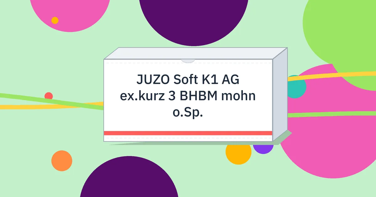 Symbolbild: Packung mit der Aufschrift JUZO Soft K1 AG ex.kurz 3 BHBM mohn o.Sp. (PZN 14858531) – Verfügbarkeit und Bezug in Apotheken in Frankfurt am Main