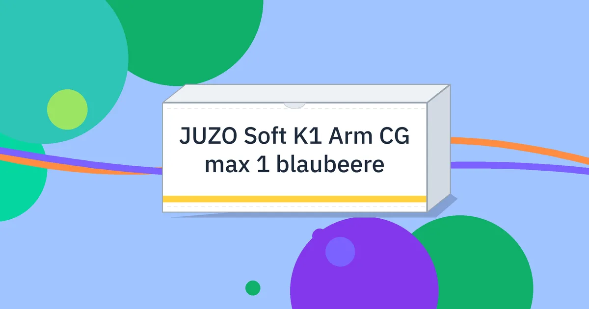 Symbolbild: Packung mit der Aufschrift JUZO Soft K1 Arm CG max 1 blaubeere (PZN 15510379) – Verfügbarkeit und Bezug in Apotheken in Frankfurt am Main