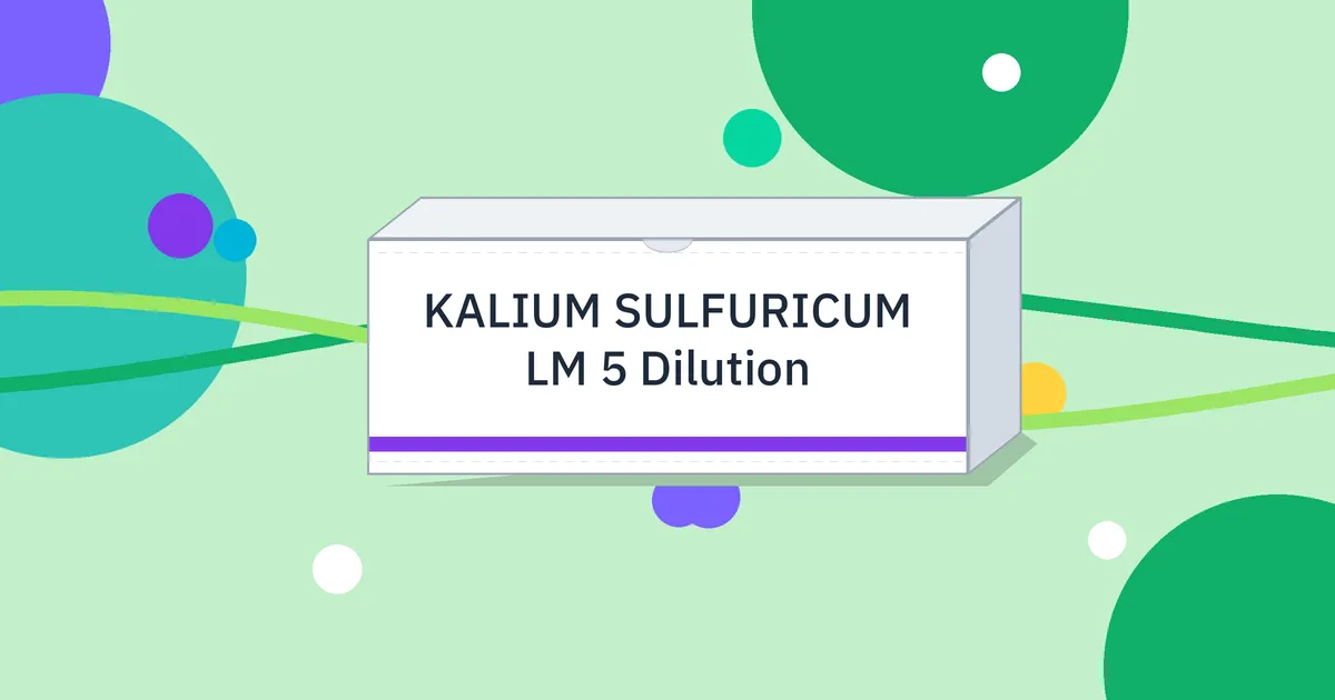 Symbolbild: Packung mit der Aufschrift KALIUM SULFURICUM LM 5 Dilution (PZN 12926240) – Verfügbarkeit und Bezug in Apotheken in Frankfurt am Main