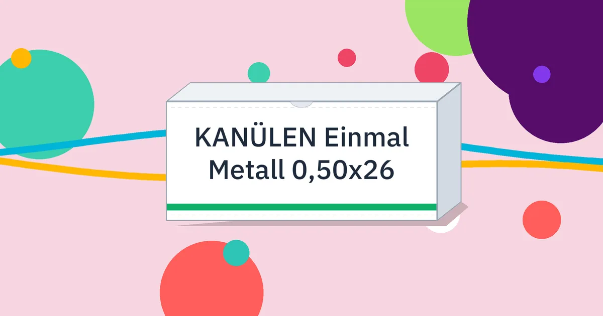 Symbolbild: Packung mit der Aufschrift KANÜLEN Einmal Metall 0,50x26 (PZN 01729447) – Verfügbarkeit und Bezug in Apotheken in Frankfurt am Main
