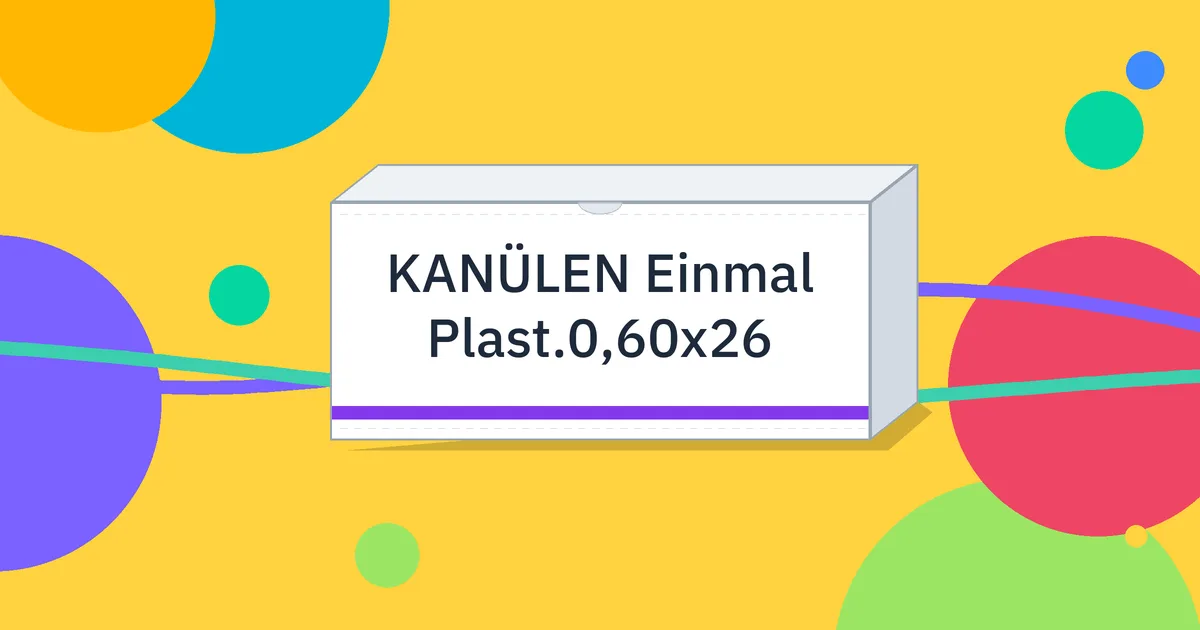 Symbolbild: Packung mit der Aufschrift KANÜLEN Einmal Plast.0,60x26 (PZN 01729111) – Verfügbarkeit und Bezug in Apotheken in Frankfurt am Main