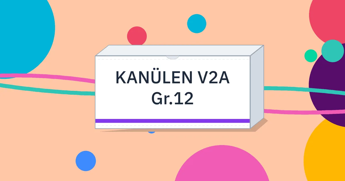Symbolbild: Packung mit der Aufschrift KANÜLEN V2A Gr.12 (PZN 01728620) – Verfügbarkeit und Bezug in Apotheken in Frankfurt am Main