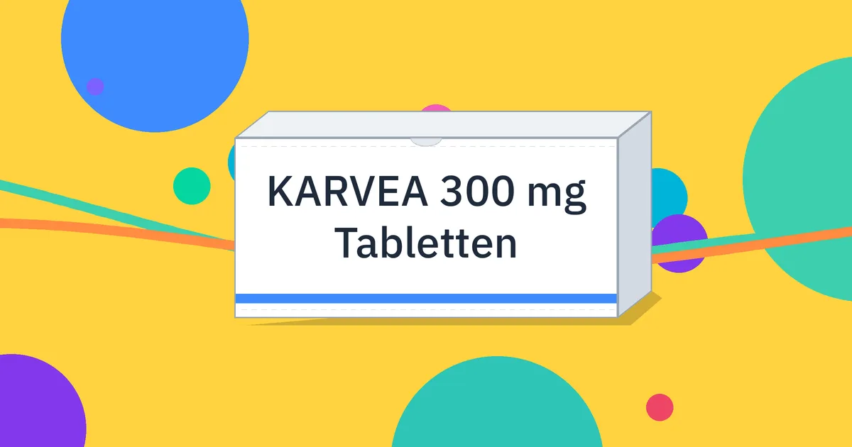 Symbolbild: Packung mit der Aufschrift KARVEA 300 mg Tabletten (PZN 17867737) – Verfügbarkeit und Bezug in Apotheken in Frankfurt am Main