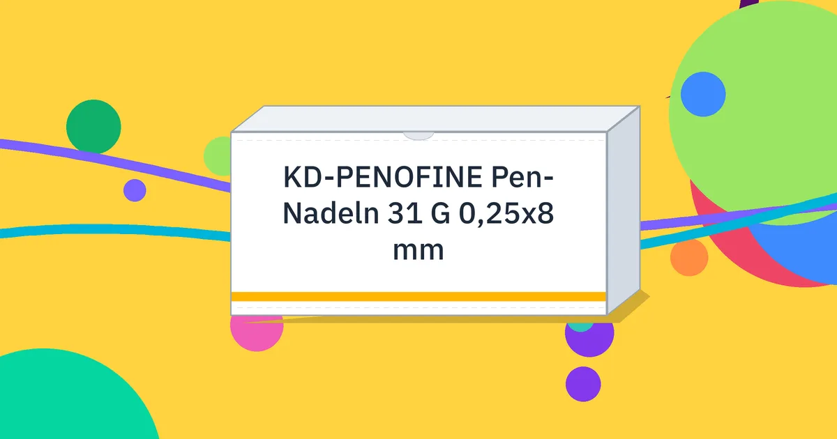 Symbolbild: Packung mit der Aufschrift KD-PENOFINE Pen-Nadeln 31 G 0,25x8 mm (PZN 20377586) – Verfügbarkeit und Bezug in Apotheken in Frankfurt am Main