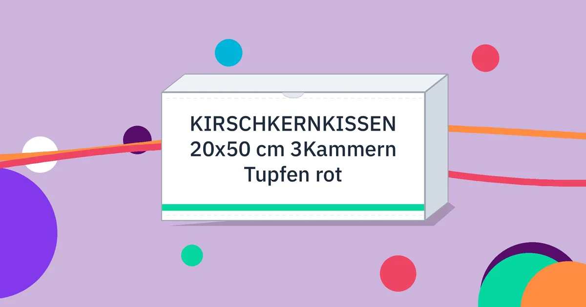Symbolbild: Packung mit der Aufschrift KIRSCHKERNKISSEN 20x50 cm 3Kammern Tupfen rot (PZN 18389464) – Verfügbarkeit und Bezug in Apotheken in Frankfurt am Main