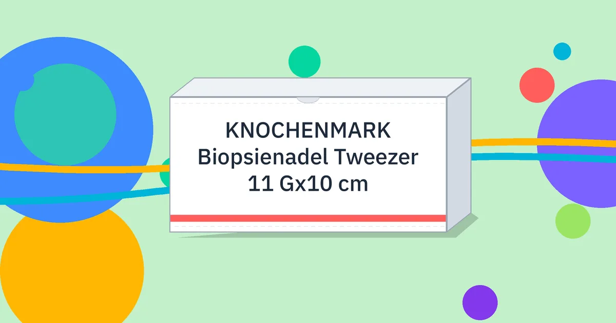 Symbolbild: Packung mit der Aufschrift KNOCHENMARK Biopsienadel Tweezer 11 Gx10 cm (PZN 10914356) – Verfügbarkeit und Bezug in Apotheken in Frankfurt am Main