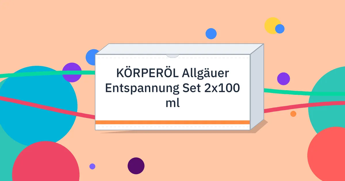 Symbolbild: Packung mit der Aufschrift KÖRPERÖL Allgäuer Entspannung Set 2x100 ml (PZN 16908569) – Verfügbarkeit und Bezug in Apotheken in Frankfurt am Main